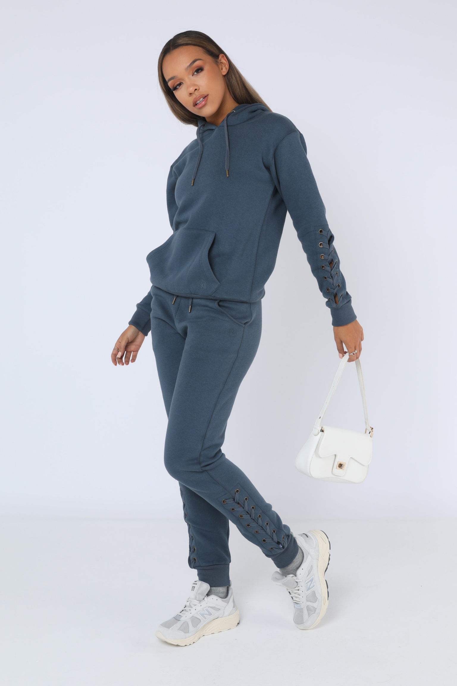 Ellan Slate Blue Hooded Lace Tracksuit – Pindydoll